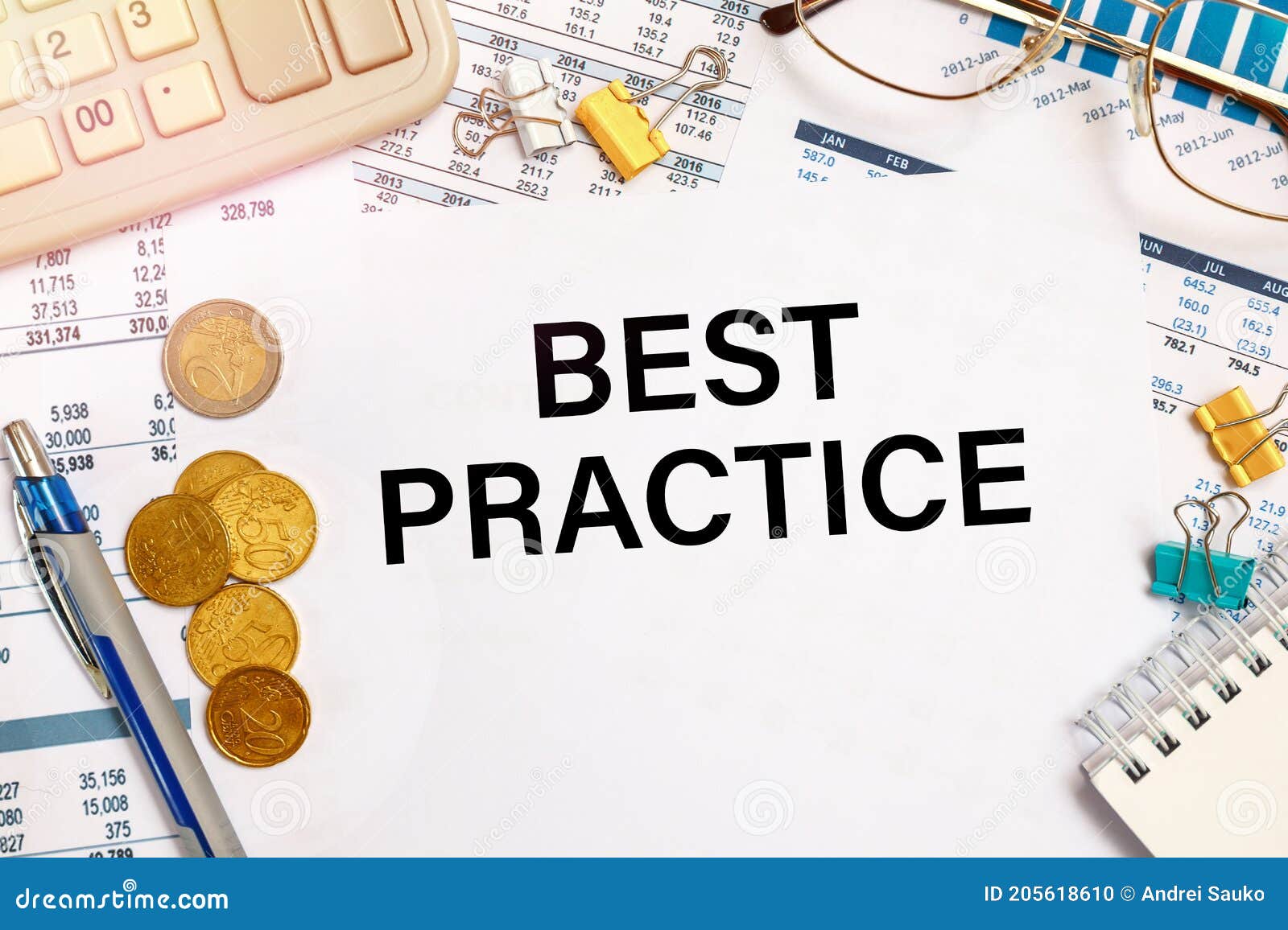 Desktop Office Desk and Documents with with Inscription Best Practice ...