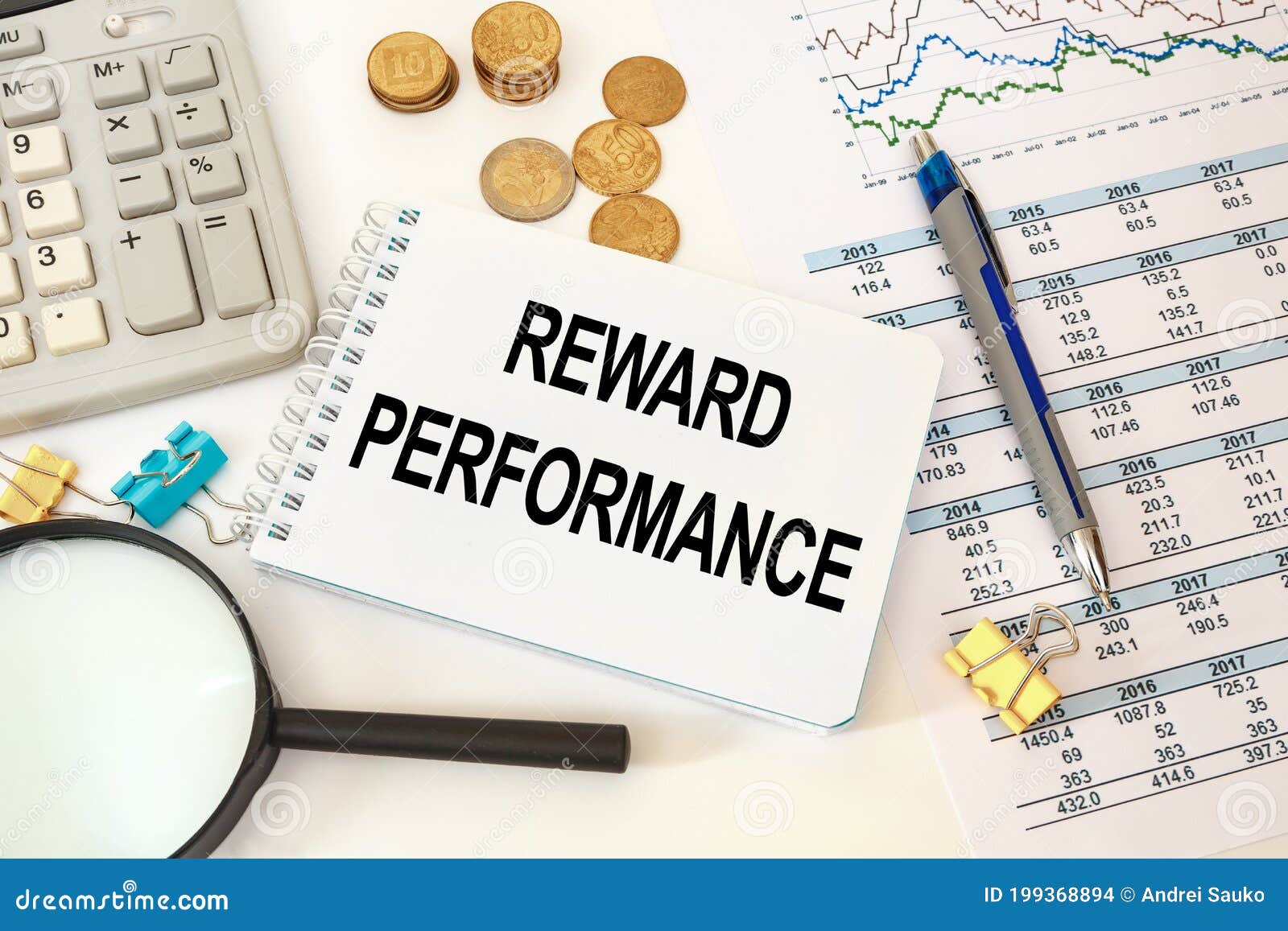 Desktop Office Desk, Notebook, Pen and Documents with REWARD ...