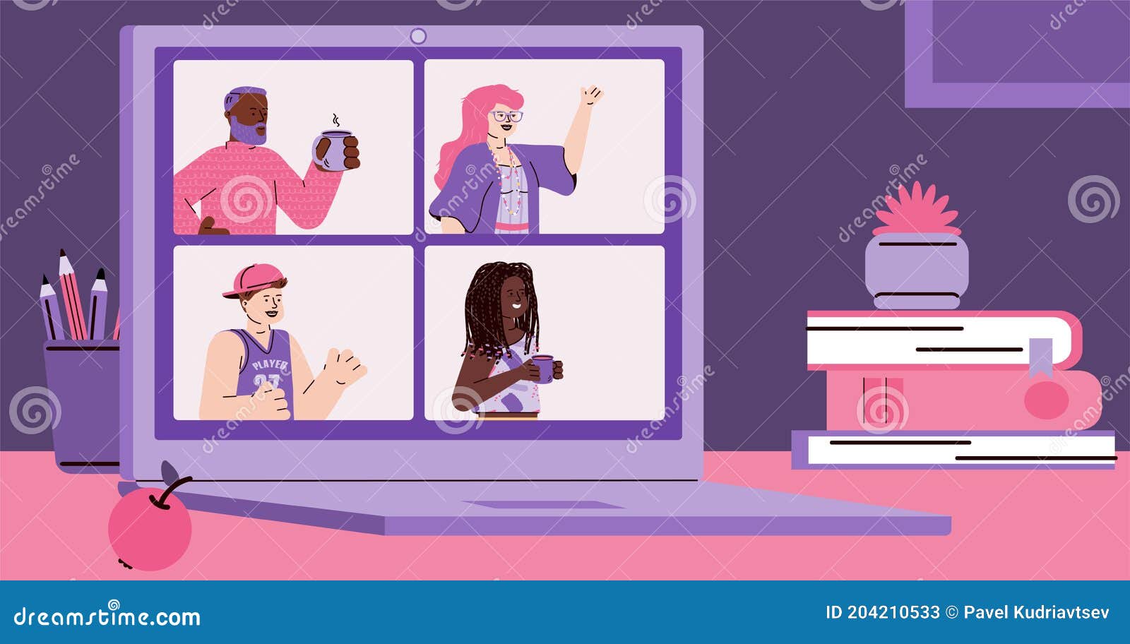 Desktop with Online Chat Application Interface Cartoon Vector ...