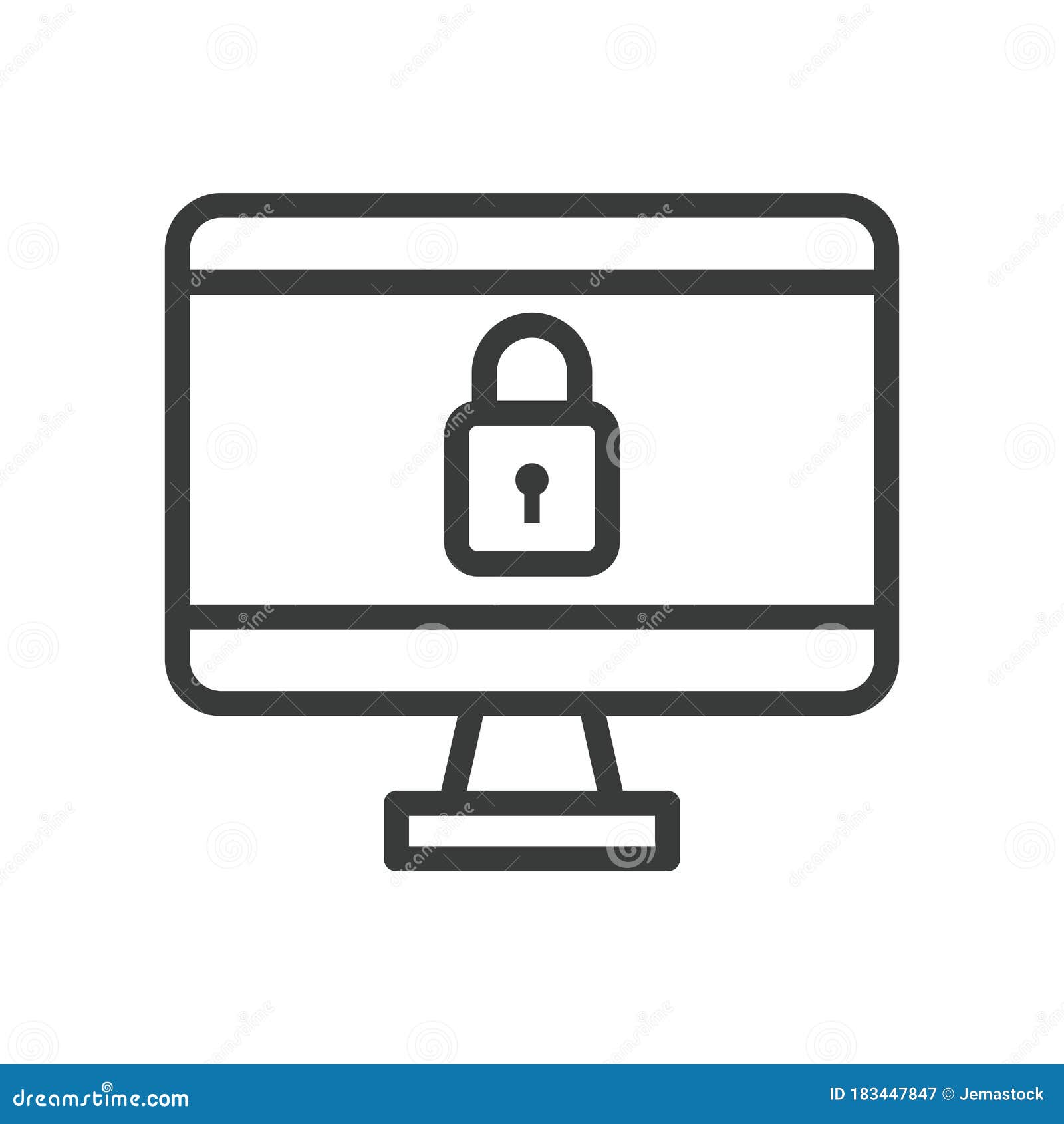 Desktop with Padlock Line Style Icon Stock Vector - Illustration of ...