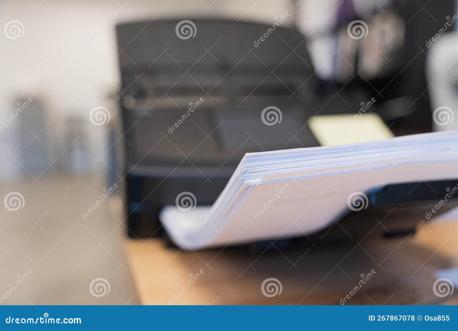 Desktop Paper Document Scanner with Stack of Documents Stock Photo ...