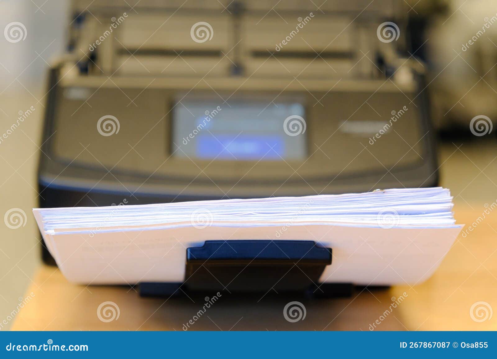 Desktop Paper Document Scanner with Stack of Documents Stock Image ...