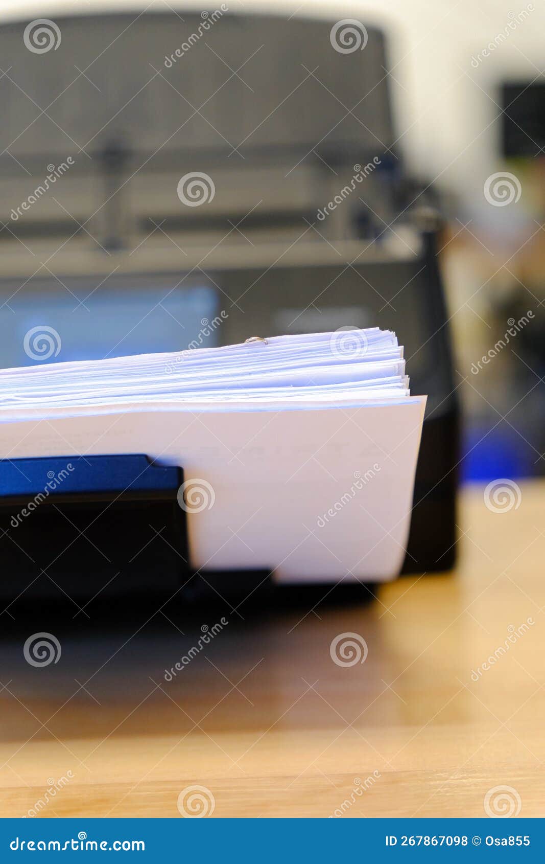 Desktop Paper Document Scanner with Stack of Documents Stock Photo ...
