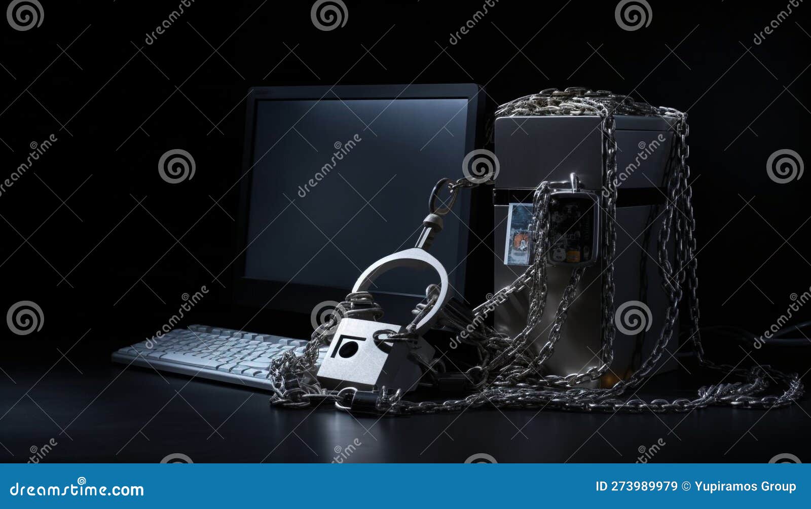 Desktop PC Chained and Locked for Safety Generated by AI Stock ...