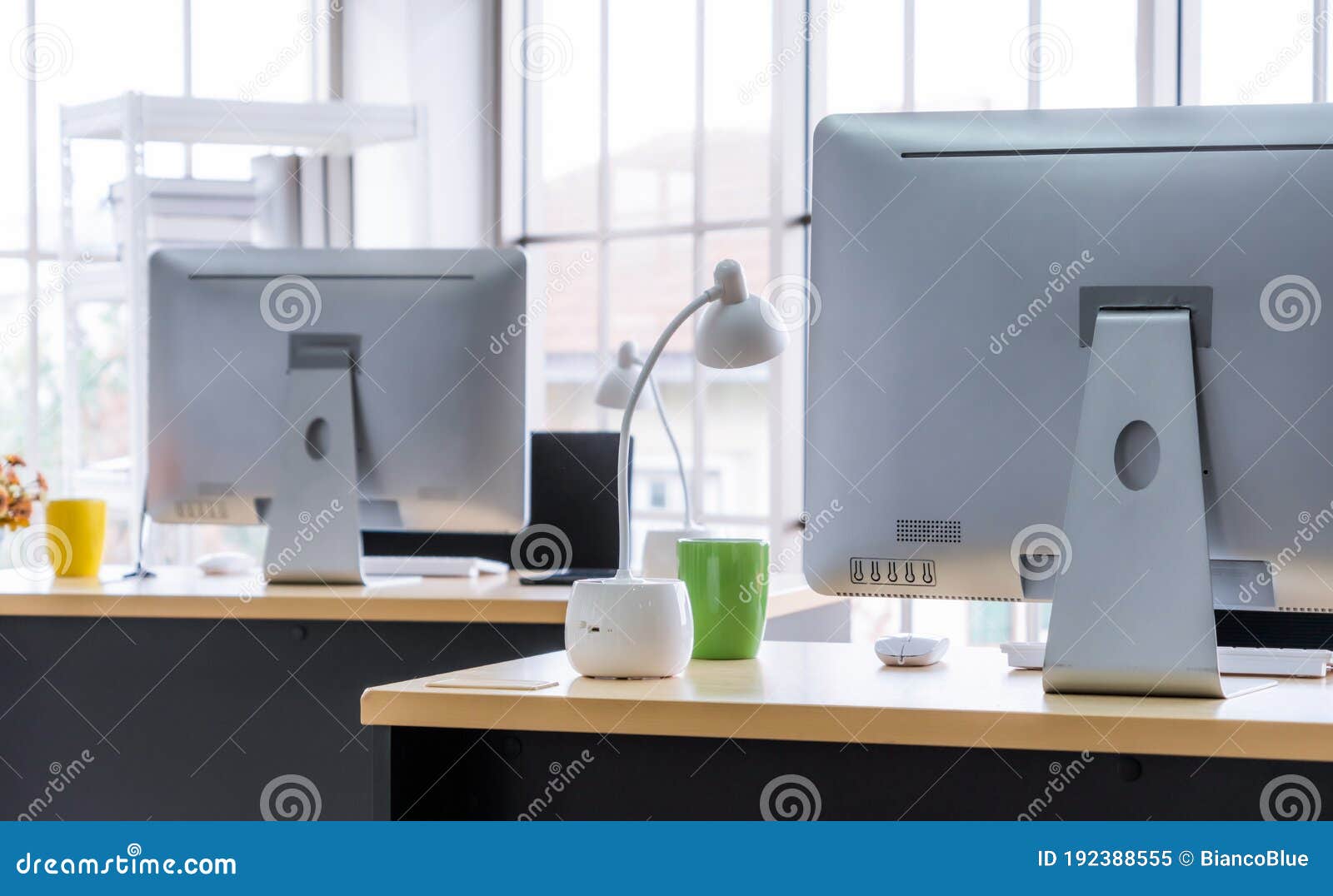 Desktop PC Computers in Small Modern Office or Home Office. Stock Image ...