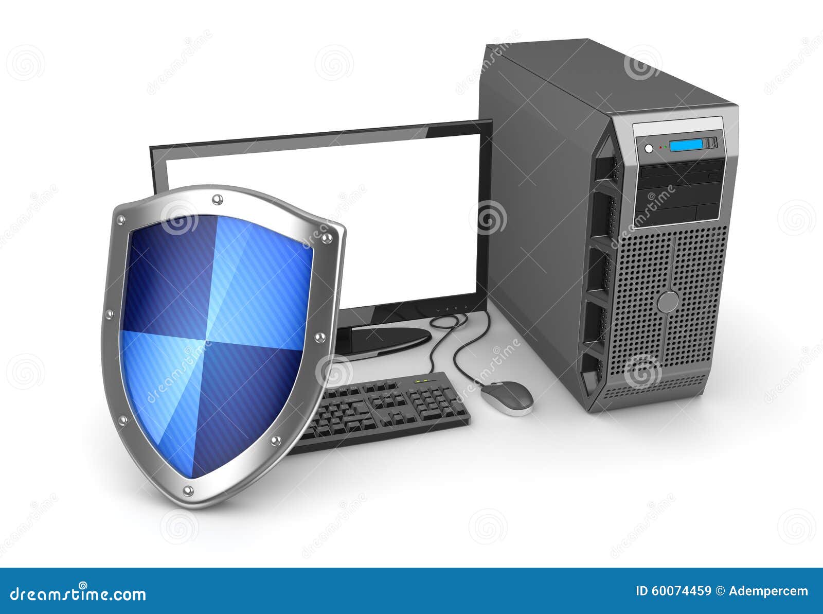 Desktop PC and shield stock illustration. Illustration of cyberspace ...