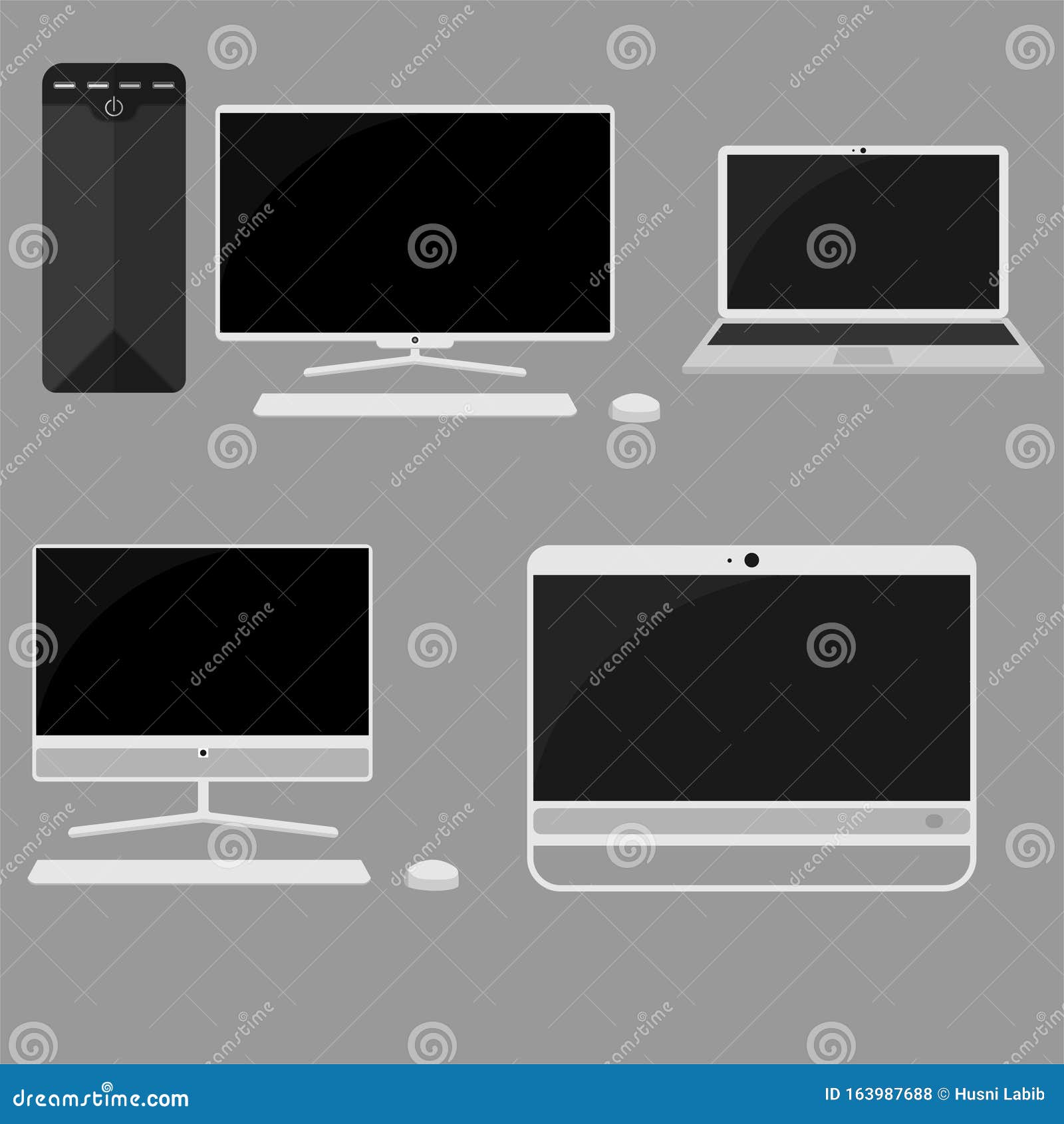 Desktop Personal Computer Set and Laptop Stock Vector - Illustration of ...
