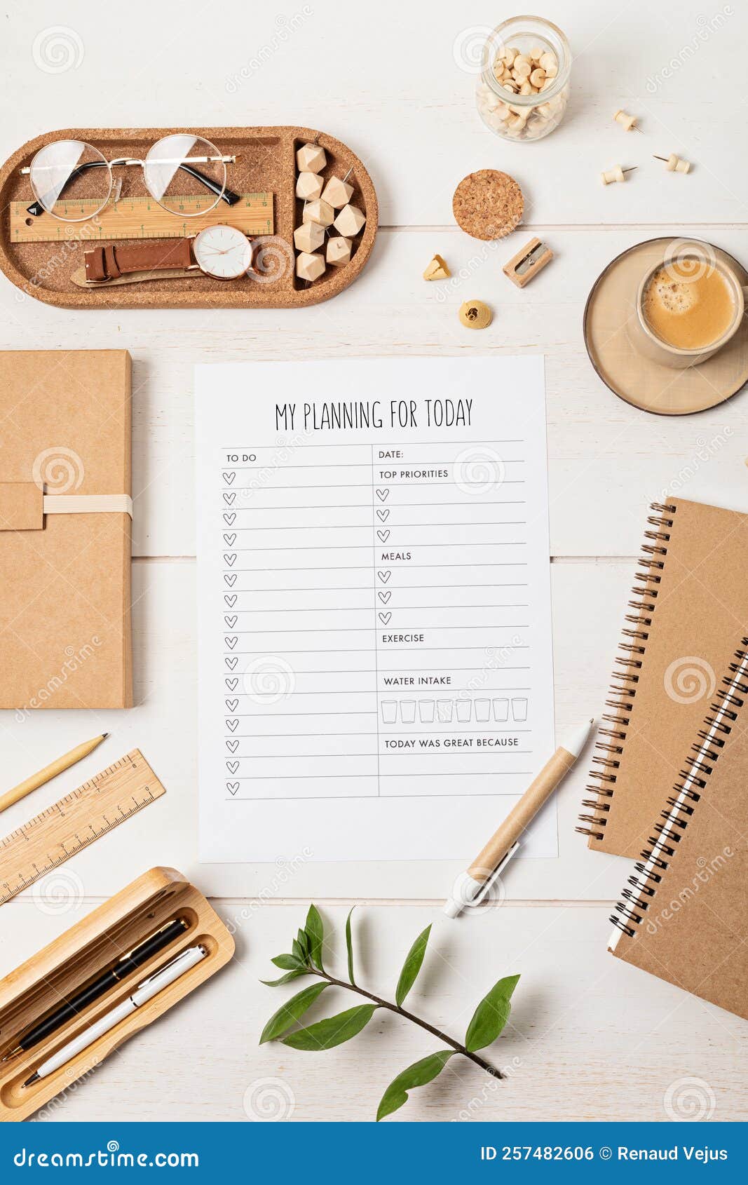 Desktop with Planning Template and Office Accessories Stock Photo ...