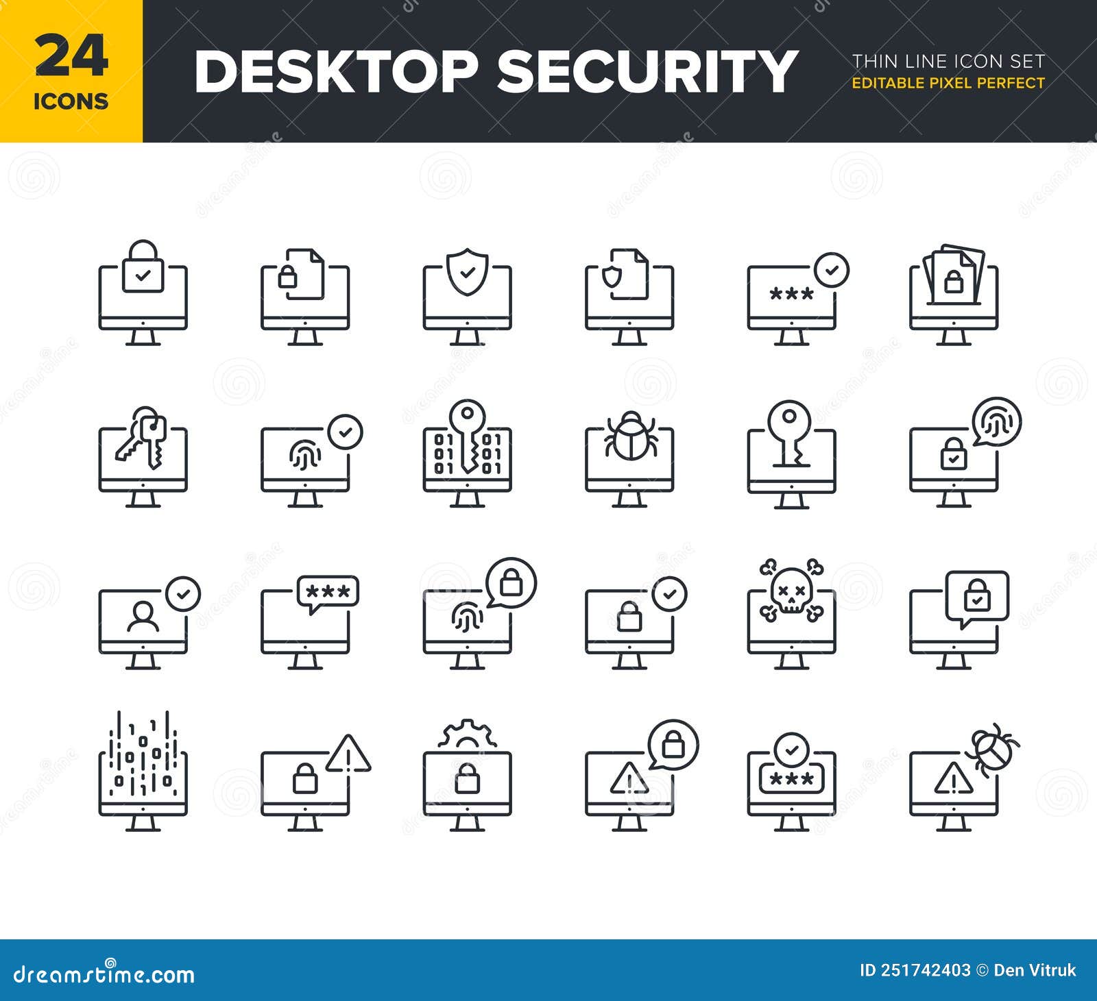 Desktop Security Vector Line Icon Set Stock Vector - Illustration of ...