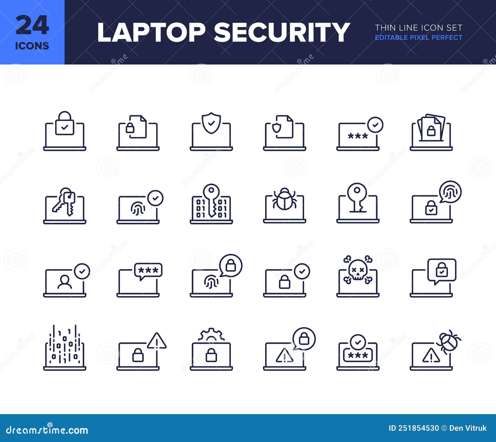 Desktop Security Vector Line Icon Set Stock Vector - Illustration of ...