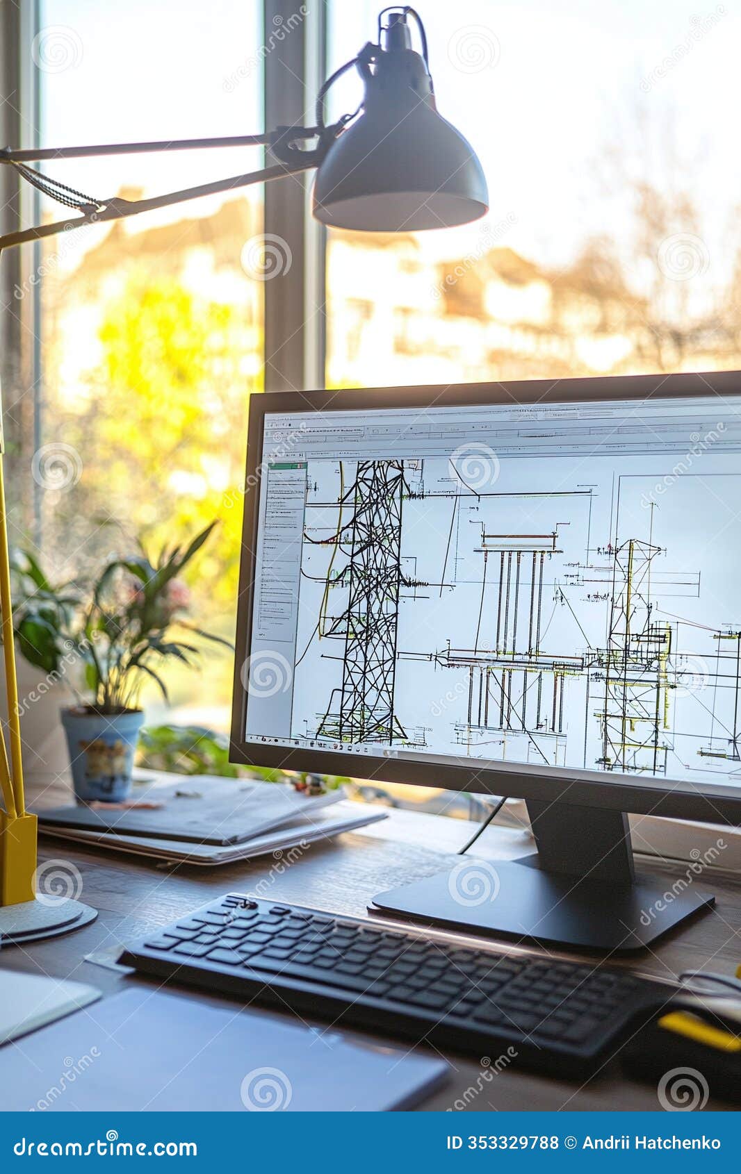 Desktop Setup With CAD Renderings Of Electrical Grid Disaster Recovery ...
