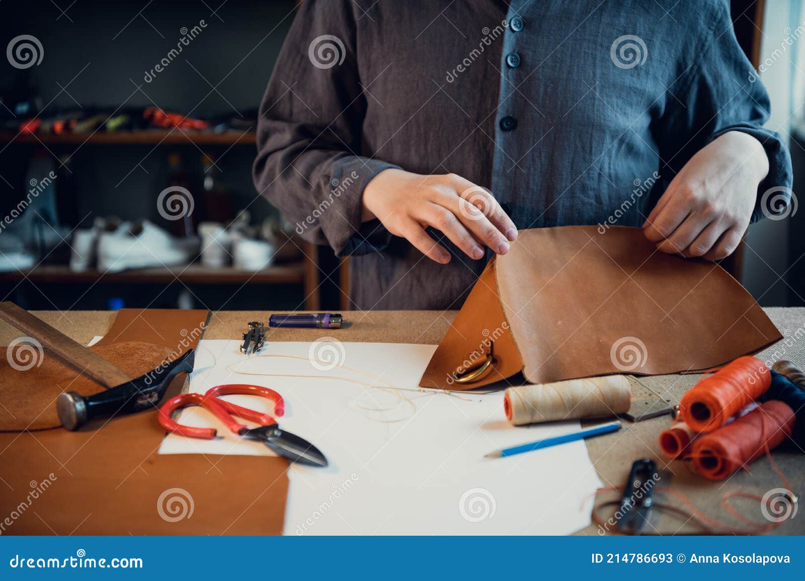 Desktop in the Shoemaker Workshop. the Process of Making Leather Shoes ...