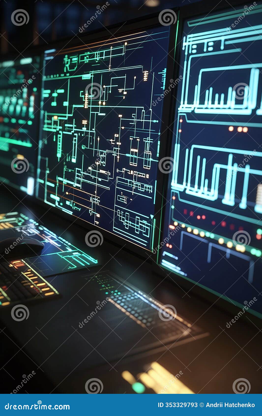 Desktop Showing a CAD Design of Power Grid Control Systems with Dynamic ...