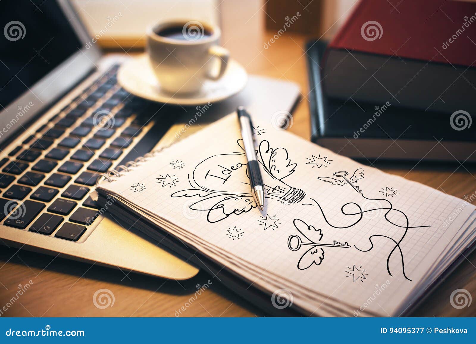 Desktop with Sketch in Notepad Stock Image - Image of close, knowledge ...