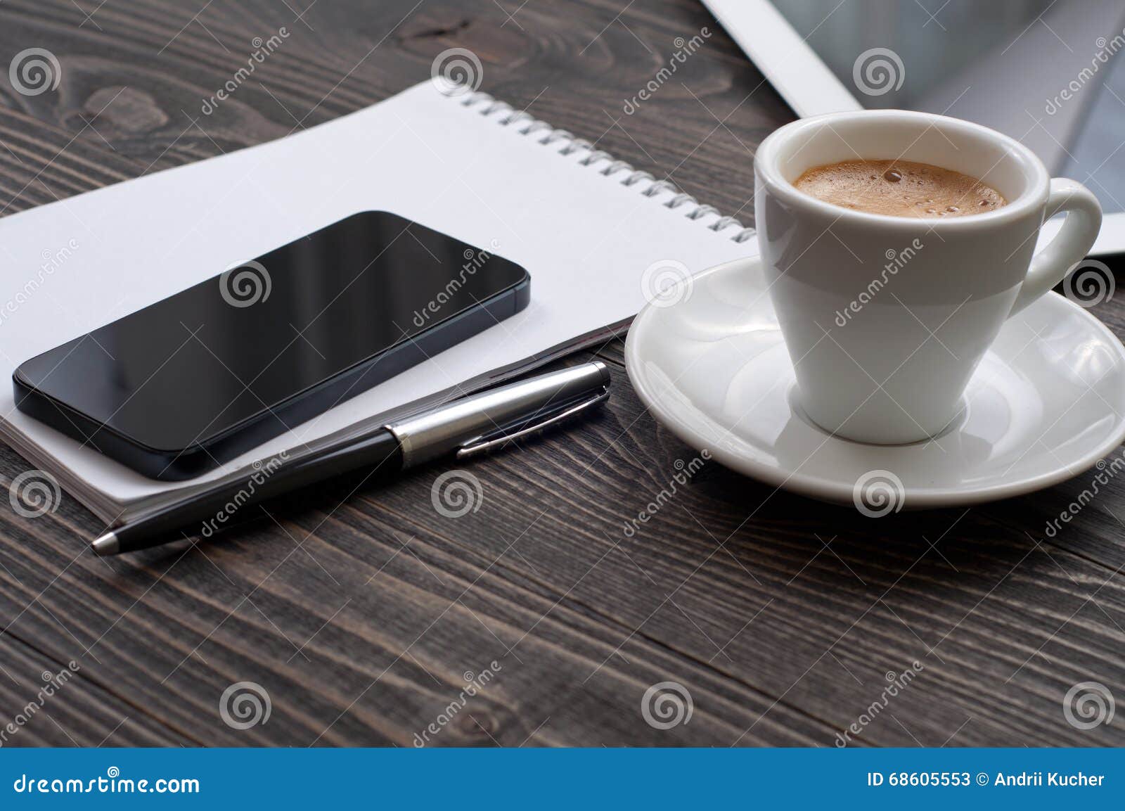 On the Desktop the Smartphone, Notebook and Cup of Coffee Stock Image ...