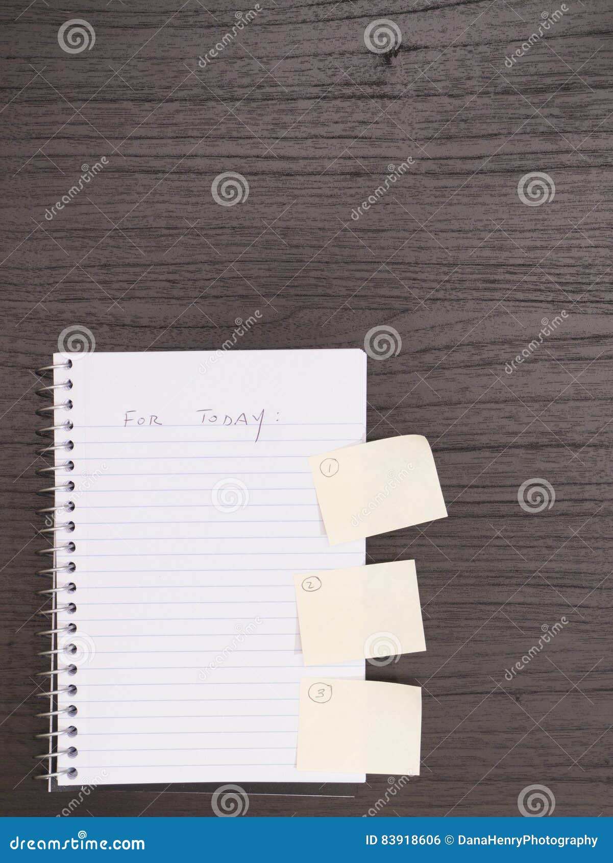 Desktop, Spiral Notebook, Numbered Sticky Notes at Side Stock Photo ...