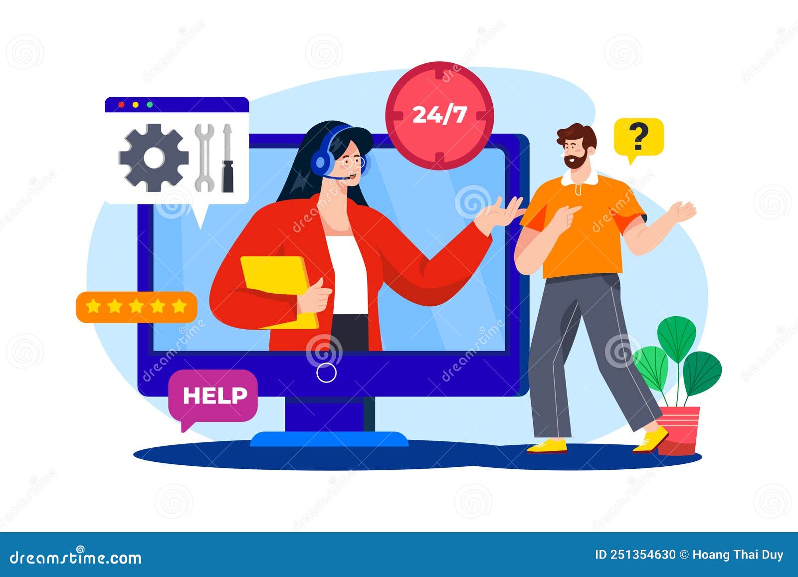 Desktop Support Flat Illustration Concept on White Background Stock ...