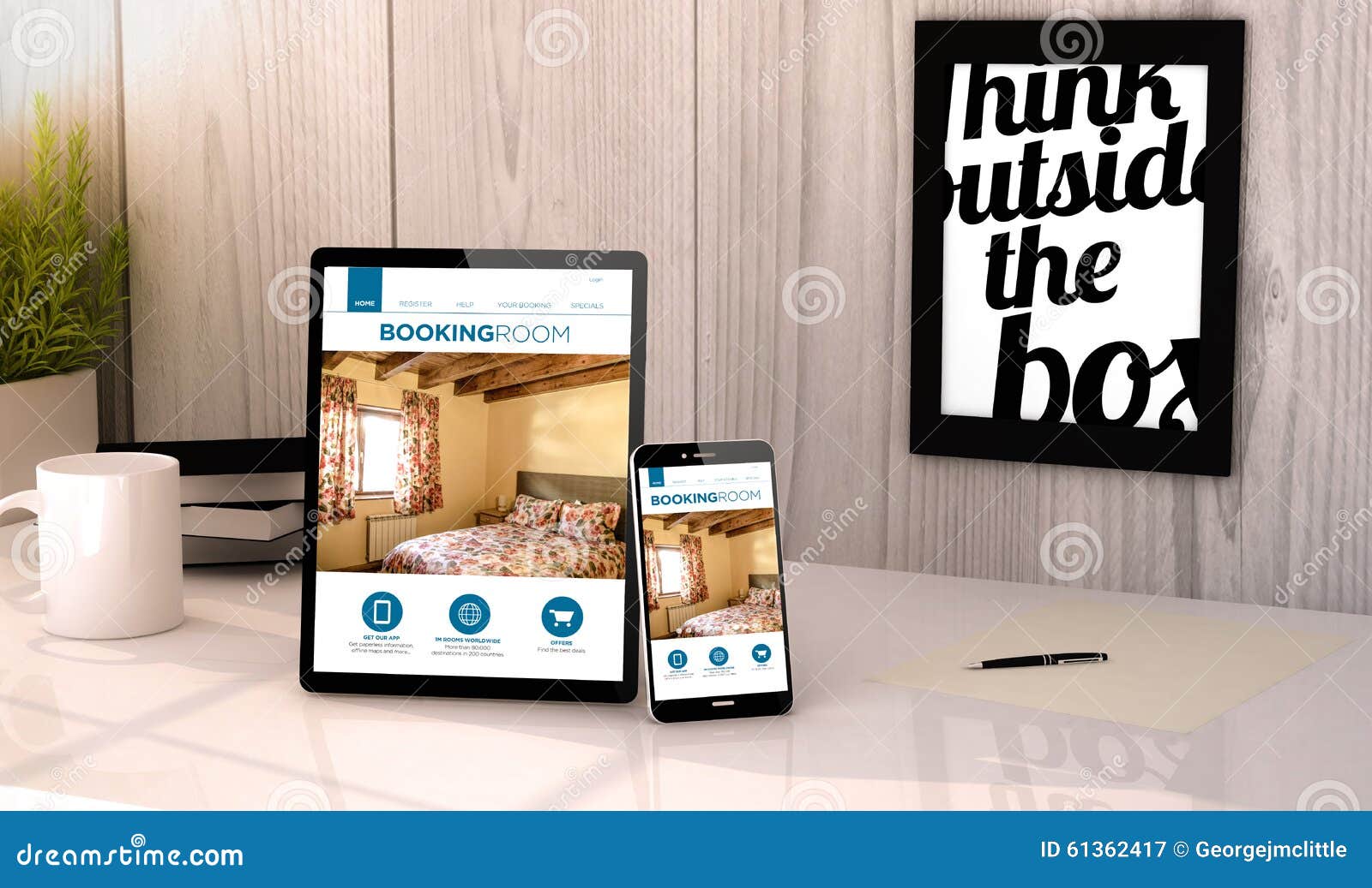 Desktop Tablet and Phone Booking Hotel Reservation Stock Illustration ...