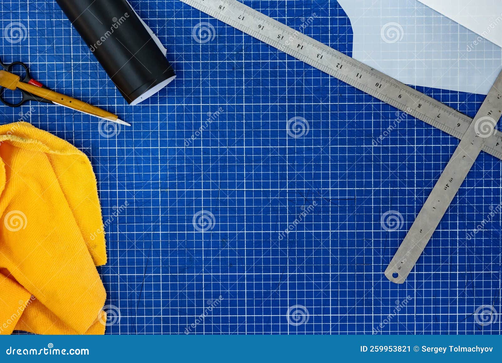 Desktop Top View with Blue Cutting Mat Stock Image - Image of creative ...