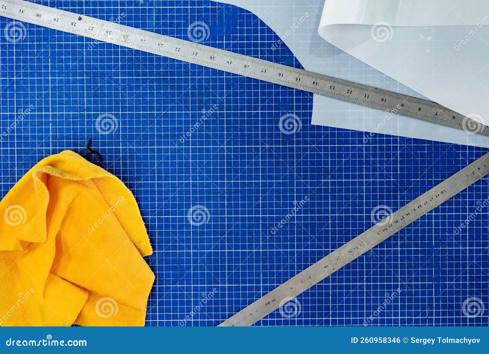 Desktop Top View with Blue Cutting Mat Stock Photo - Image of ...