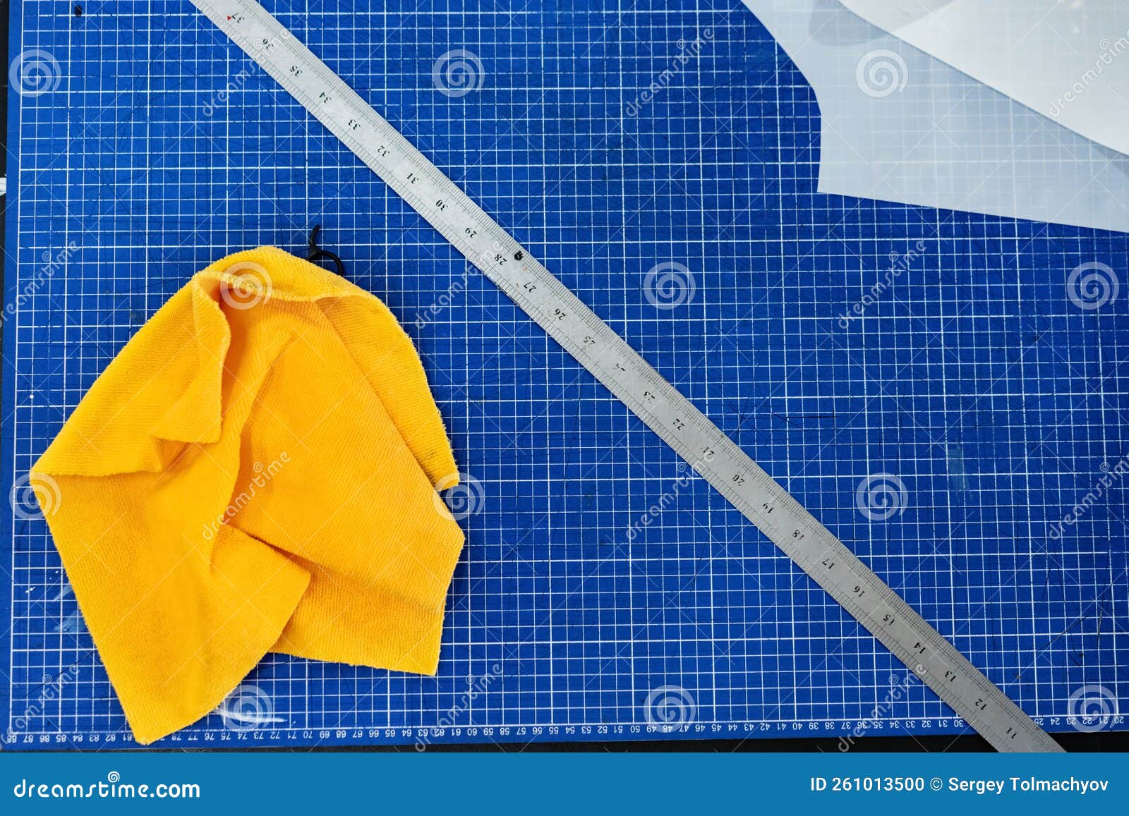 Desktop Top View with Blue Cutting Mat Stock Photo - Image of table ...