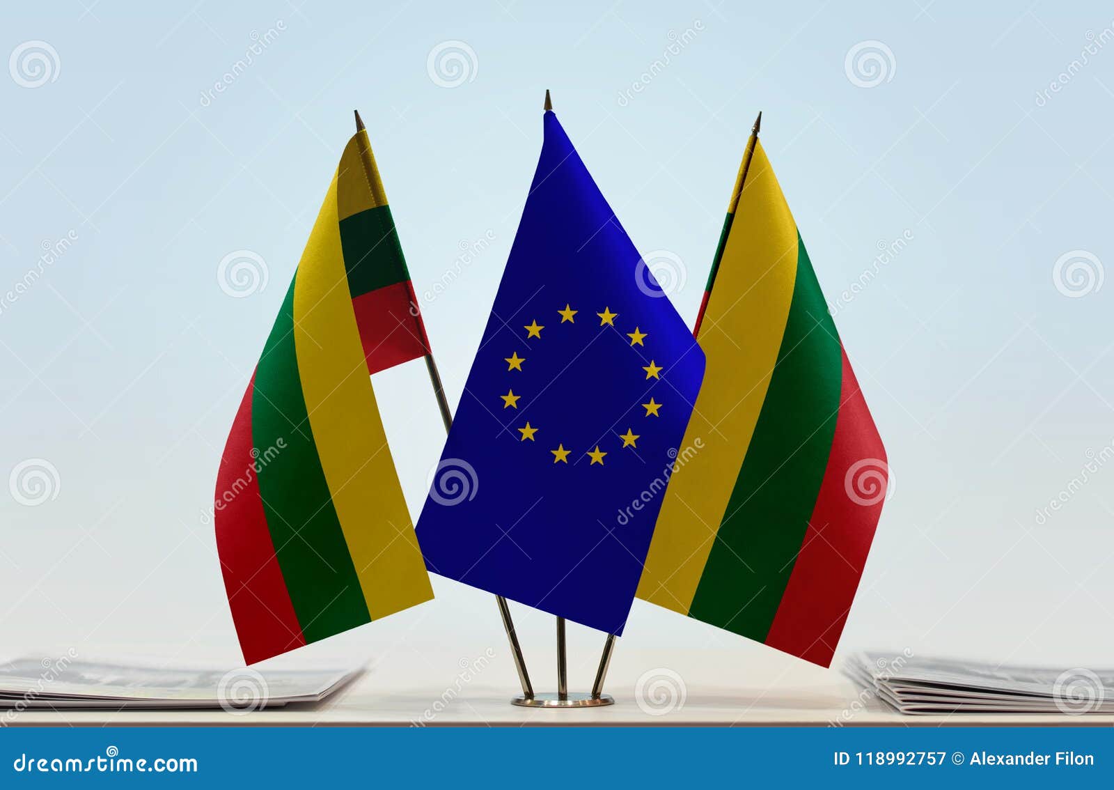 Two Flags of Lithuania and European Union between Stock Image - Image ...