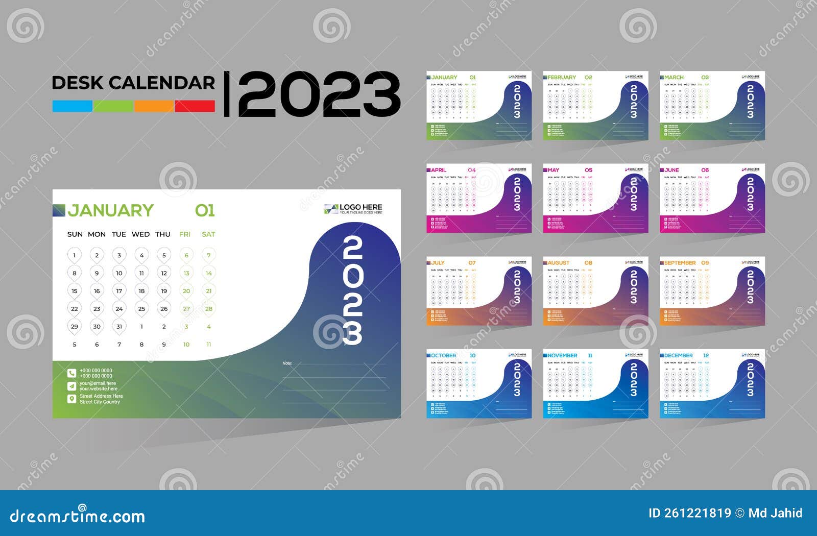 2023 Desktop Vector Calendar Design Stock Illustration - Illustration ...