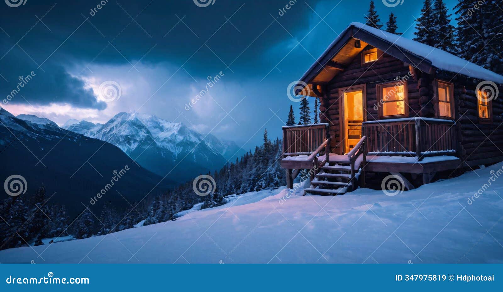 Desktop Wallpaper Background Image of a Winter Cabin Storm Warning ...