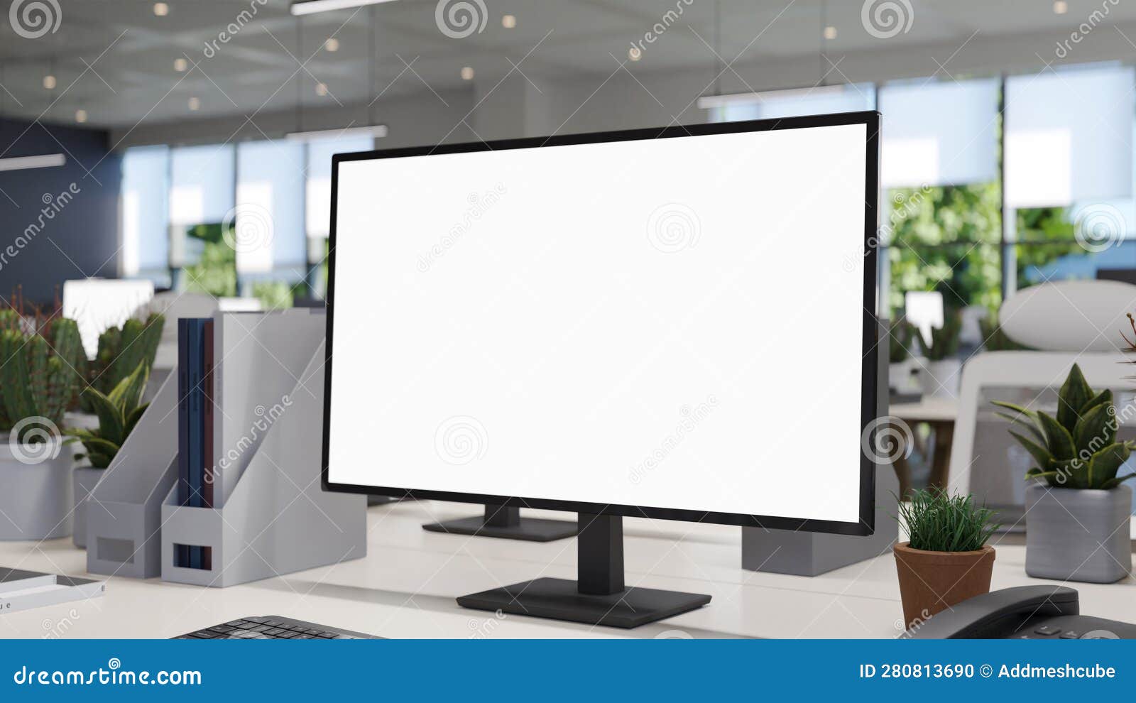 Desktop Website Screen Mockup in Office, 3d Rendering Stock ...