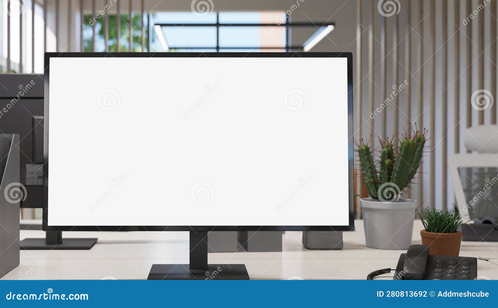 Desktop Website Screen Mockup in Office, 3d Rendering Stock ...