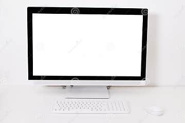 Desktop with white-screen stock photo. Image of communication - 161747096