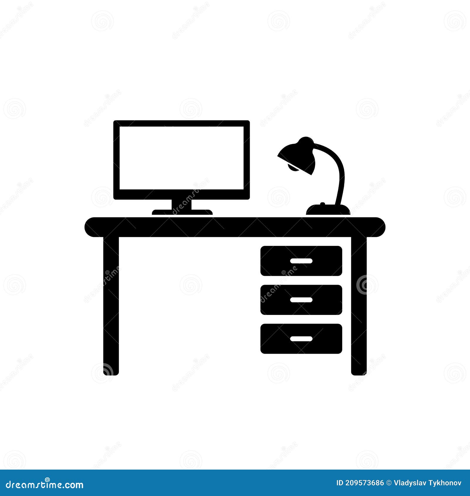Desktop or Workplace Vector Icon. Table with Computer and Lamp Symbol ...