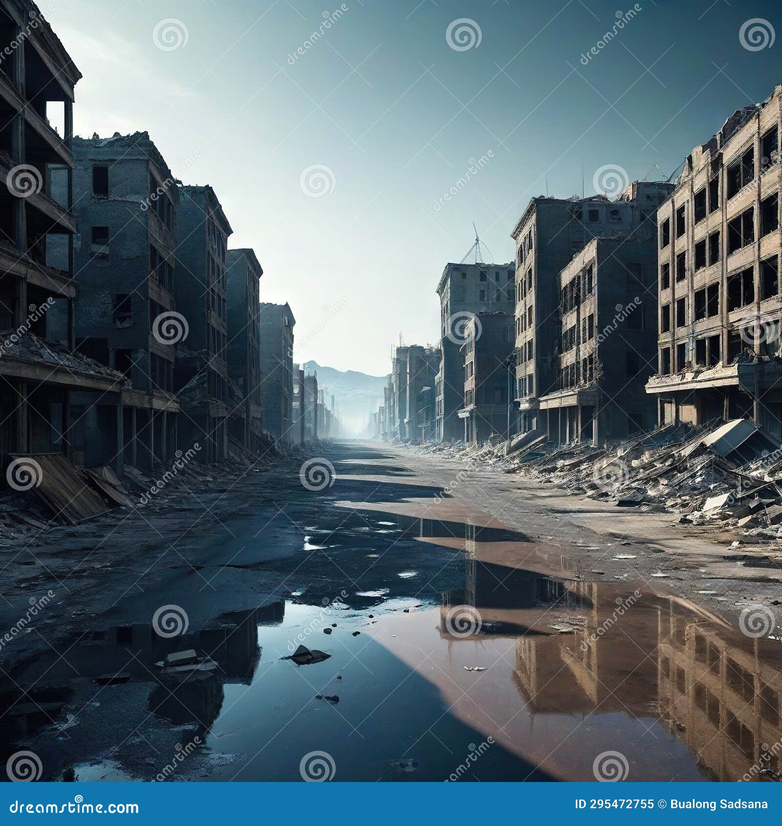 Desolate and Abandoned City Street in Stock Illustration - Illustration ...