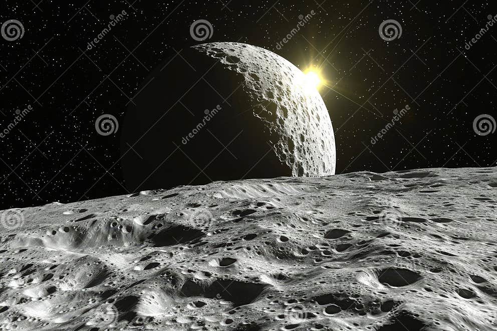 Desolate Alien Planet, Barren Surface Lit by a Distant Star a Vision of ...