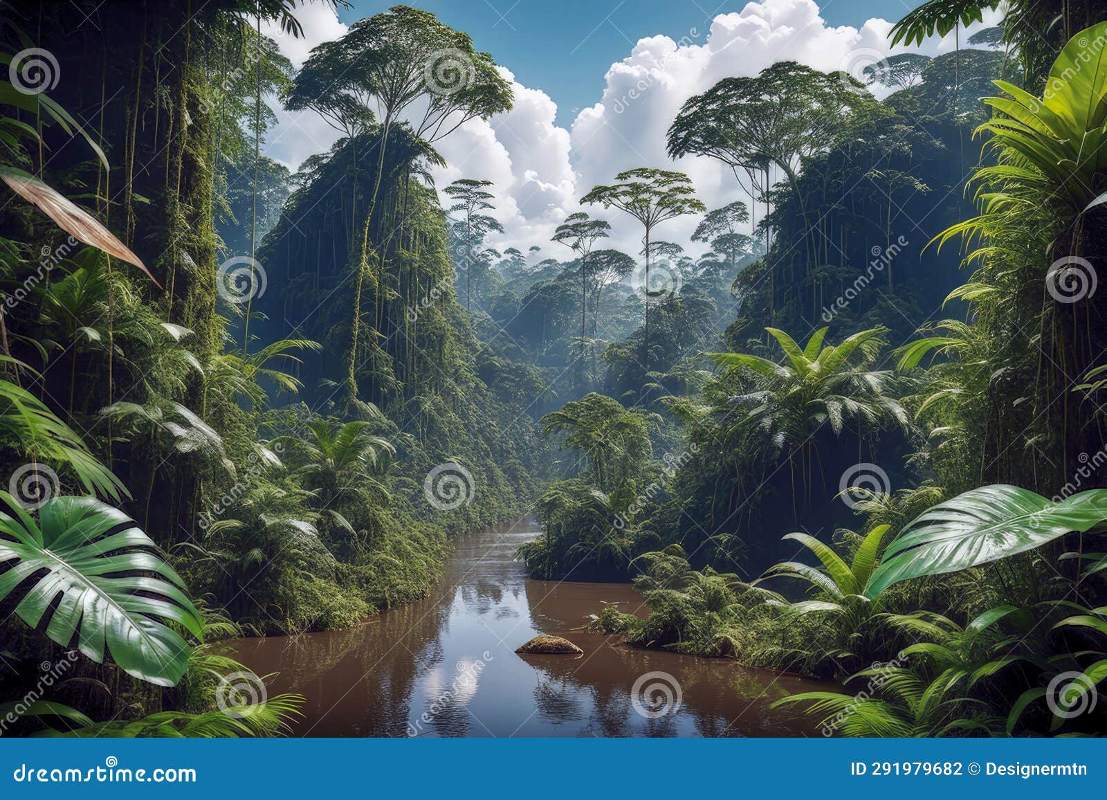 Desolate Amazon Rainforest Landscape Stock Illustration - Illustration ...