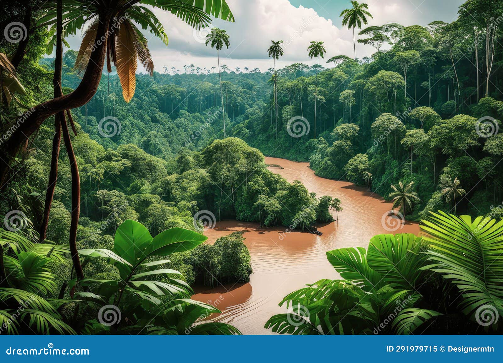 Desolate Amazon Rainforest Landscape Stock Illustration - Illustration ...