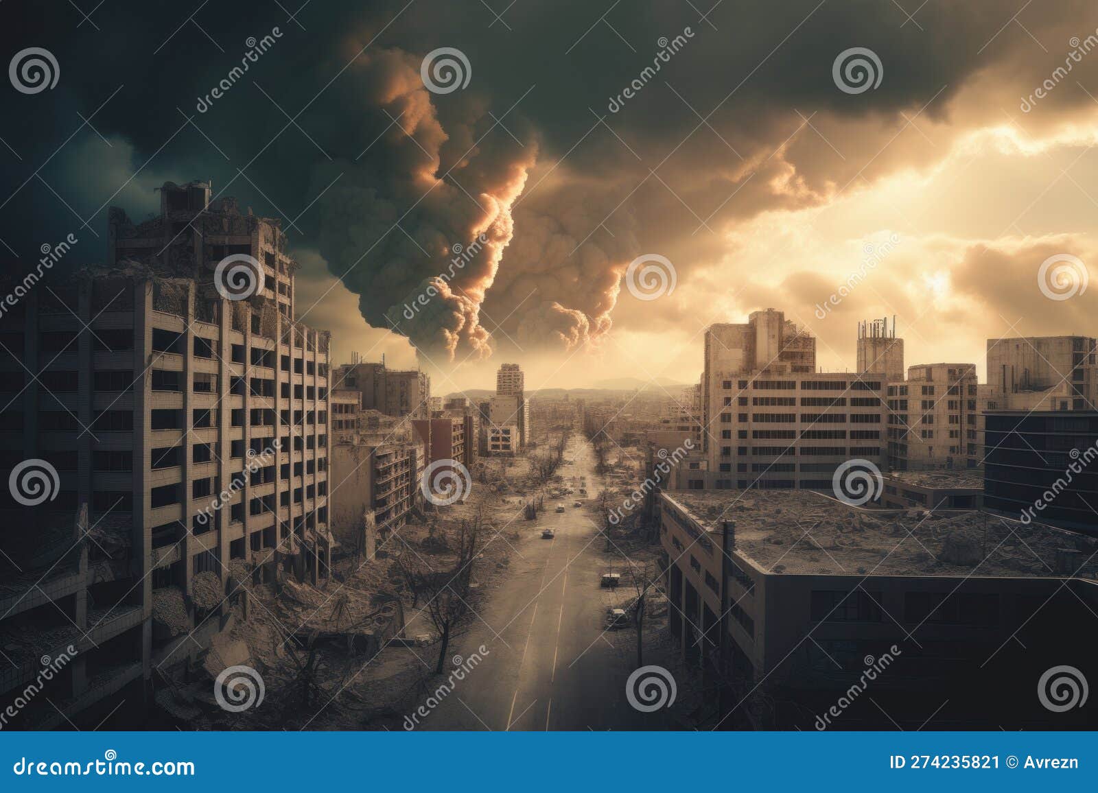 Desolate City after Nuclear Strike, Generative AI Stock Illustration ...