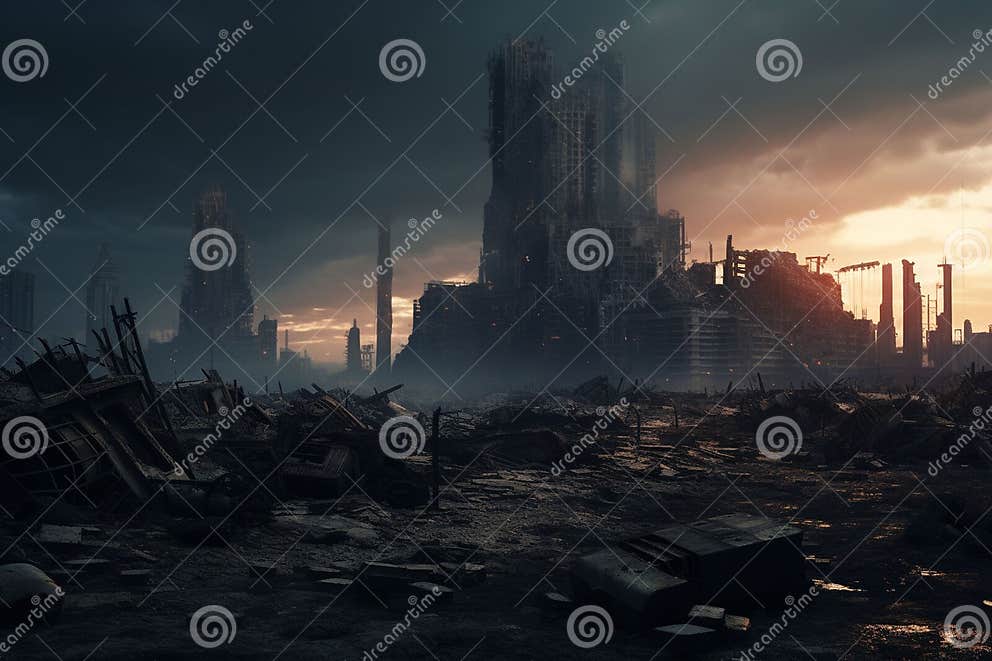 Desolate Cityscape Dominated by the Massive Stock Illustration ...