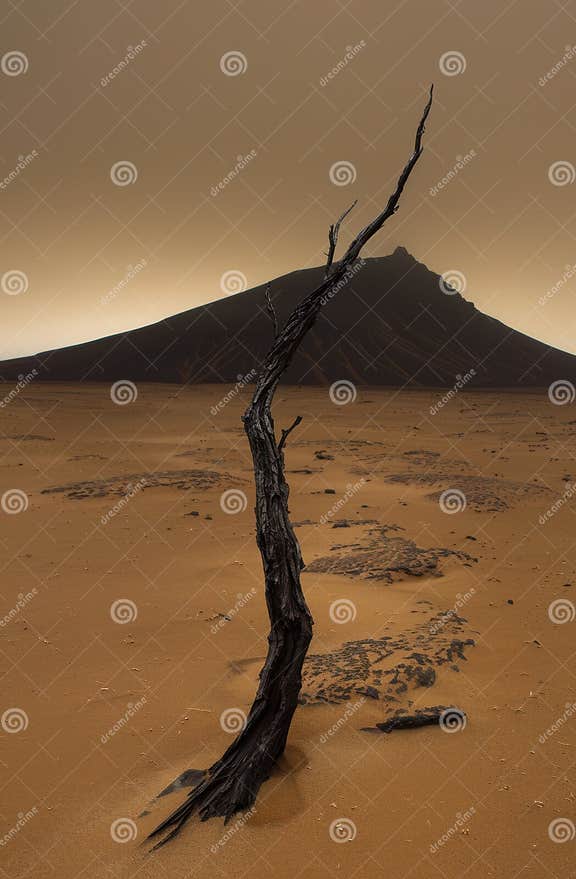 Desolate Desert Landscape with Lone Twisted Tree Branch Stock ...