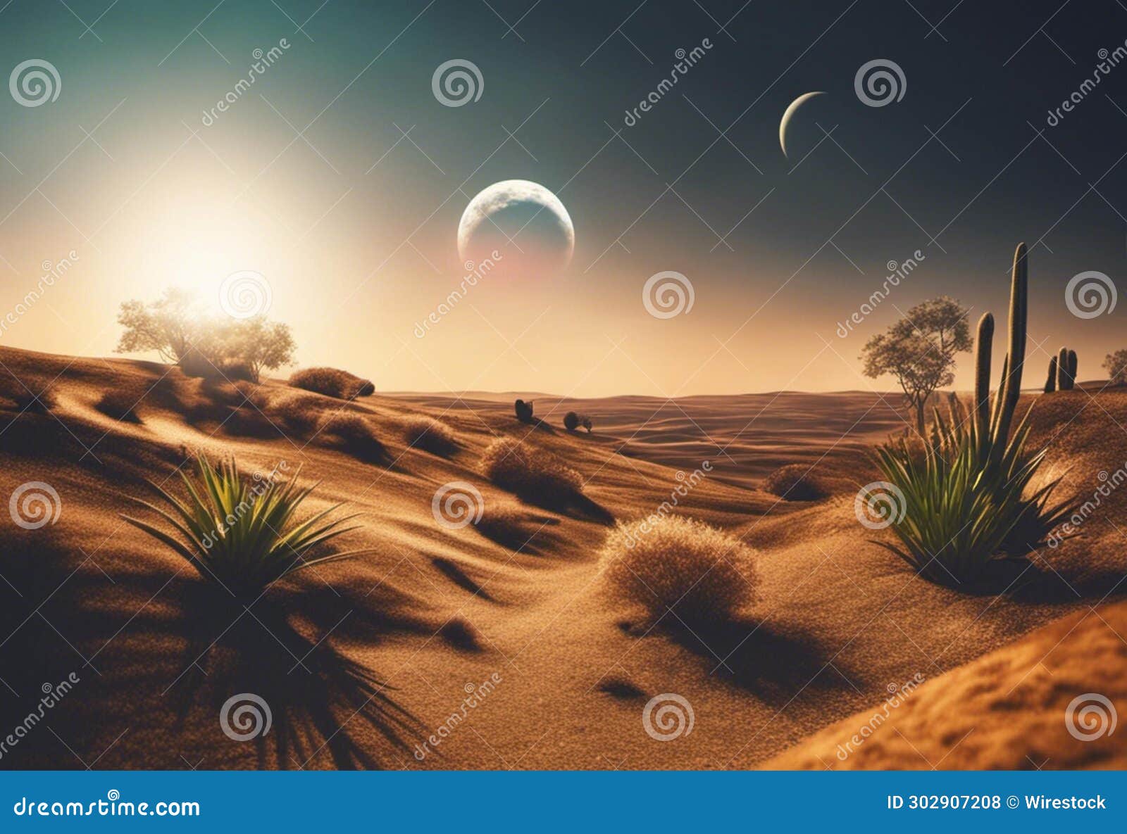 Desolate Desert Landscape with Sun Rays Creating Shadows Across the ...