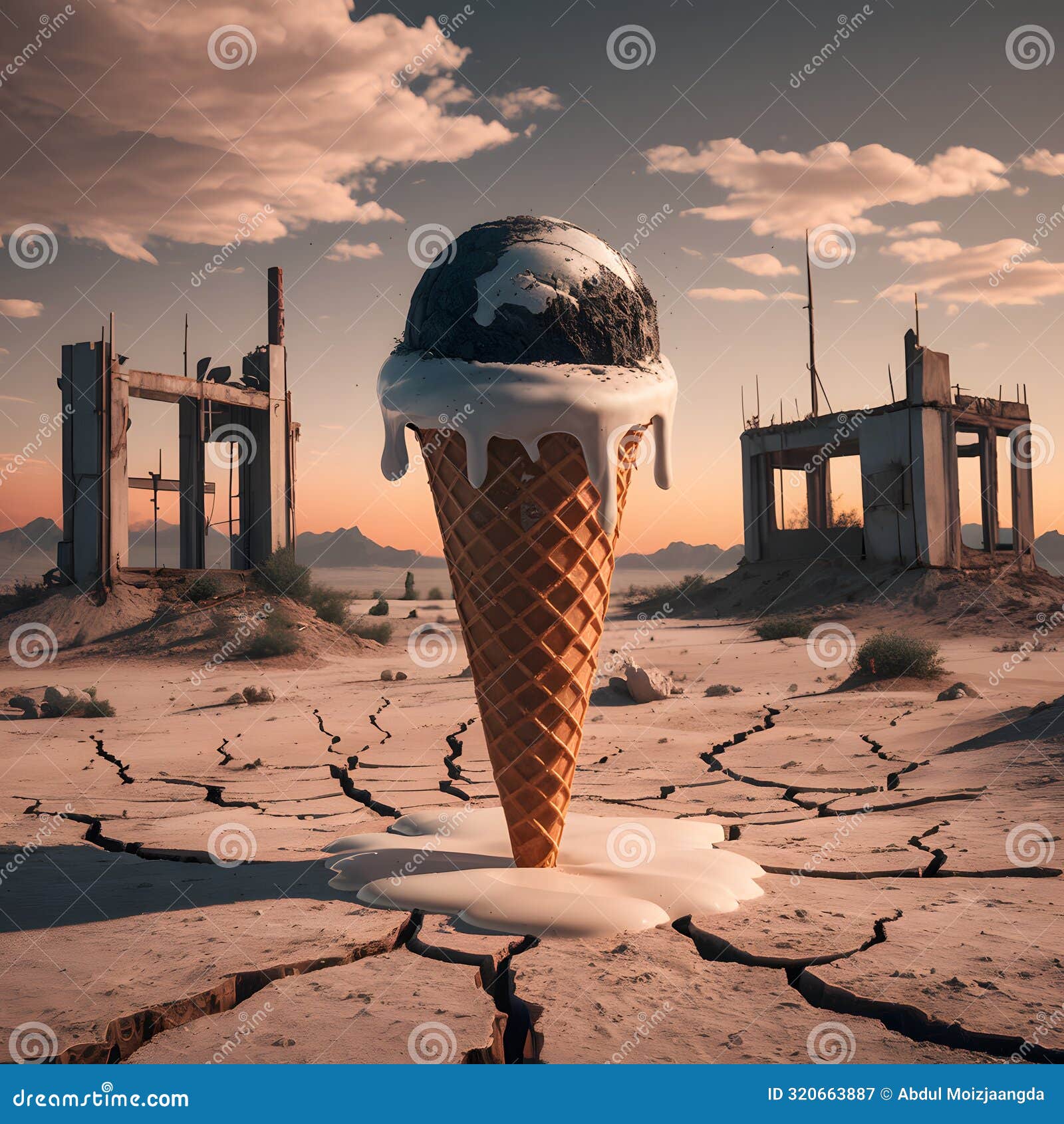 The Earth Ice Cream Melting Concept For Global Worming 3d Rendering ...