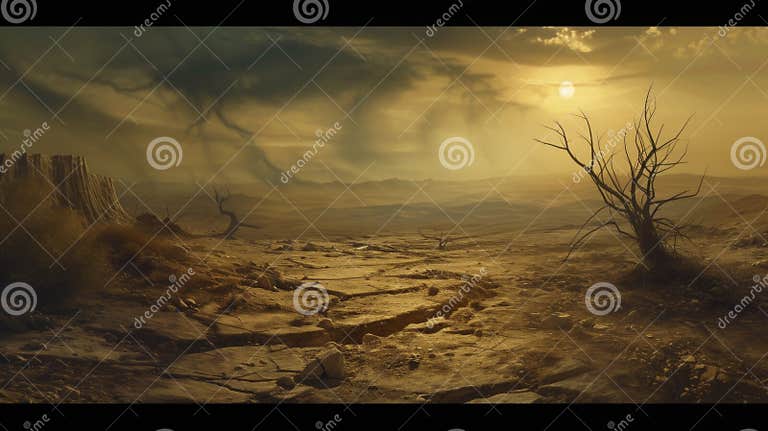 Desolate and Eerie Post-apocalyptic Landscape at Sunset Stock Photo ...