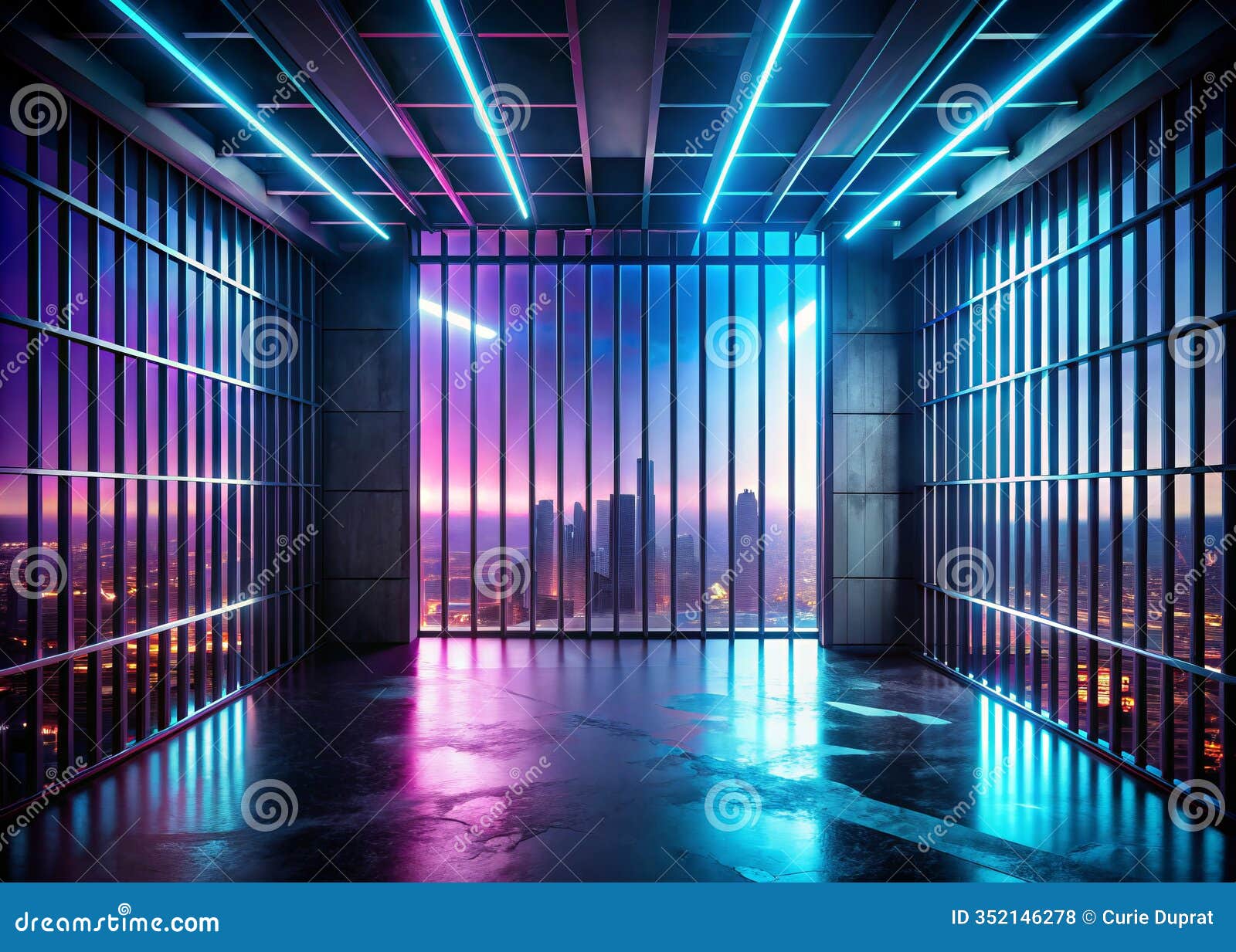 Desolate Futuristic Prison Cell Worms Eye View of a Metallic Metropolis ...