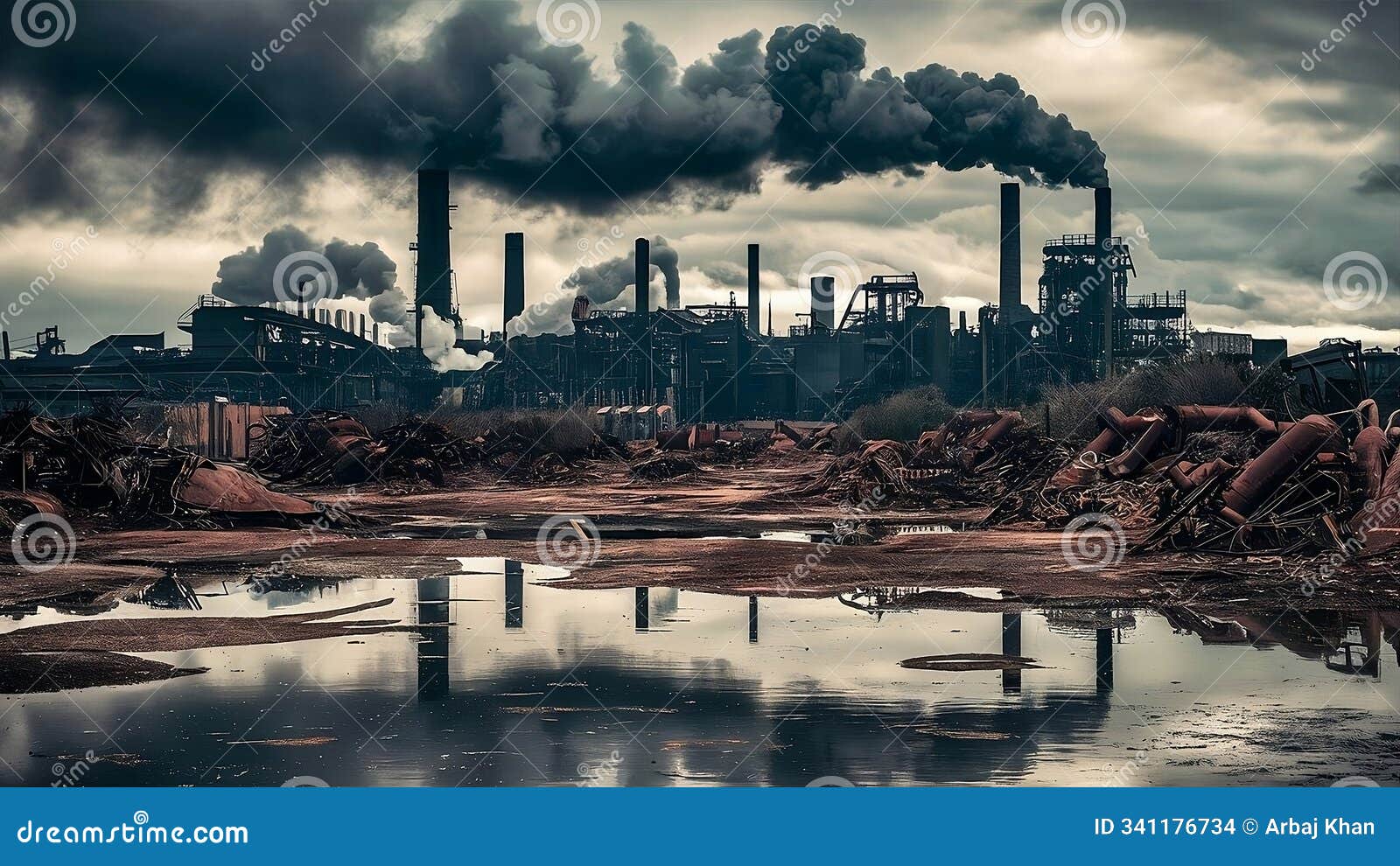 Desolate Industrial Zone with Decaying Factories, Thick Smoke, and ...