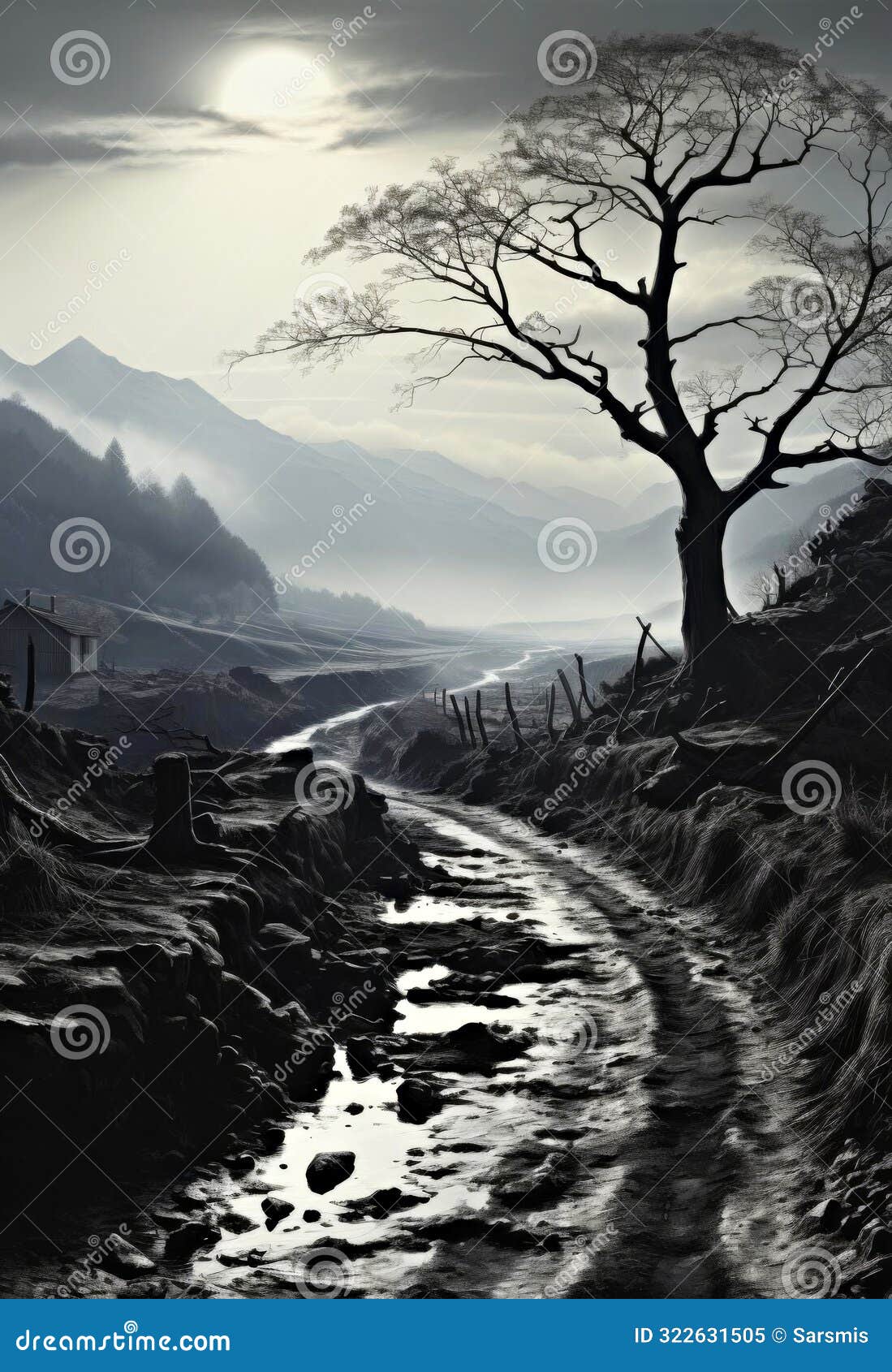 A Winding Path Leads To A Gothic Castle Under A Stormy Sky Royalty-Free ...