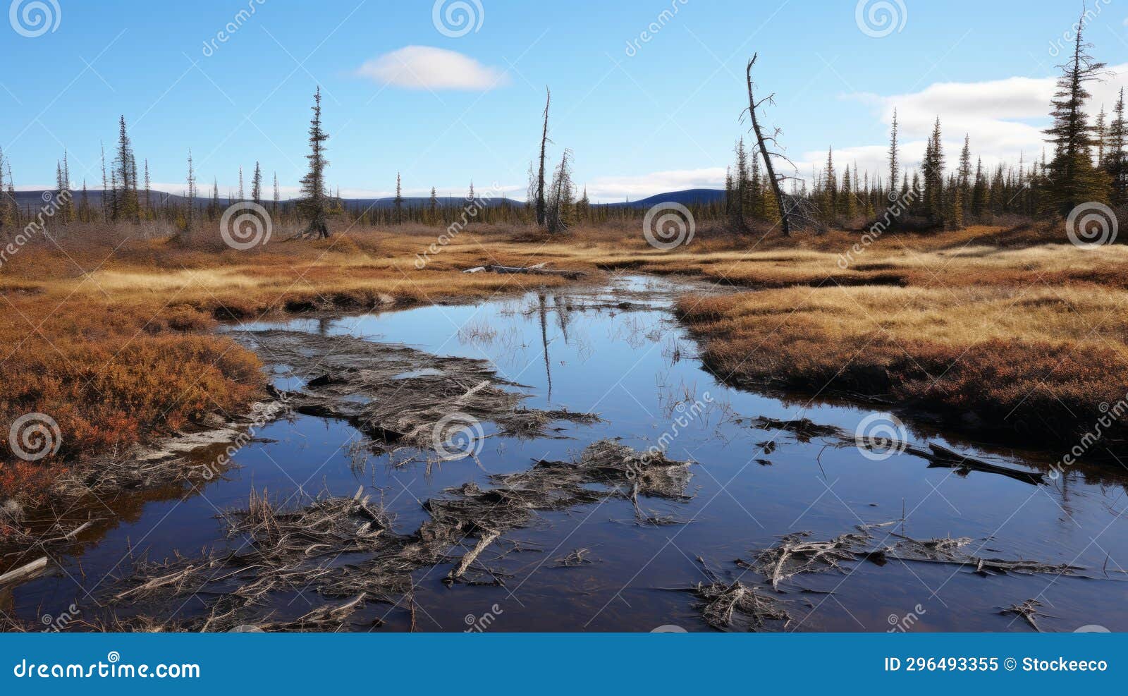 Desolate Landscape: a Dead Forest at the Edge of a Stream Stock ...