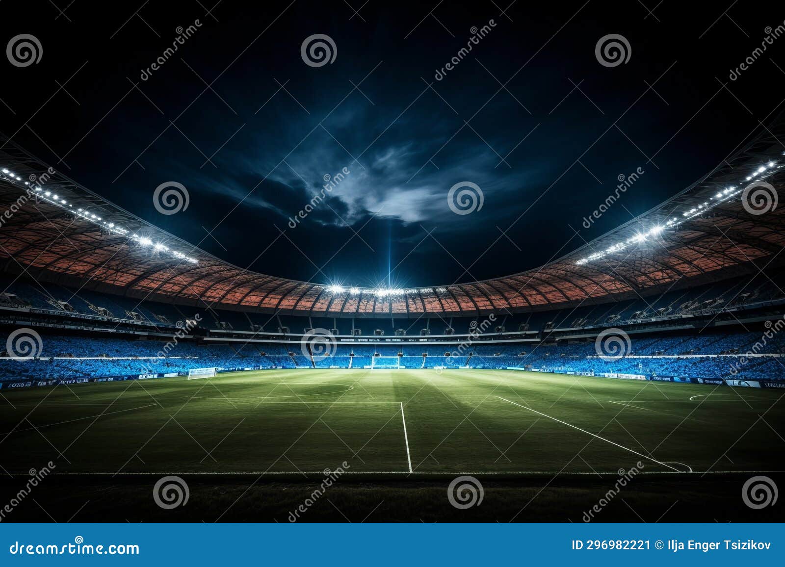 Desolate Night Scene of an Empty Soccer Stadium with a Mesmerizingly ...