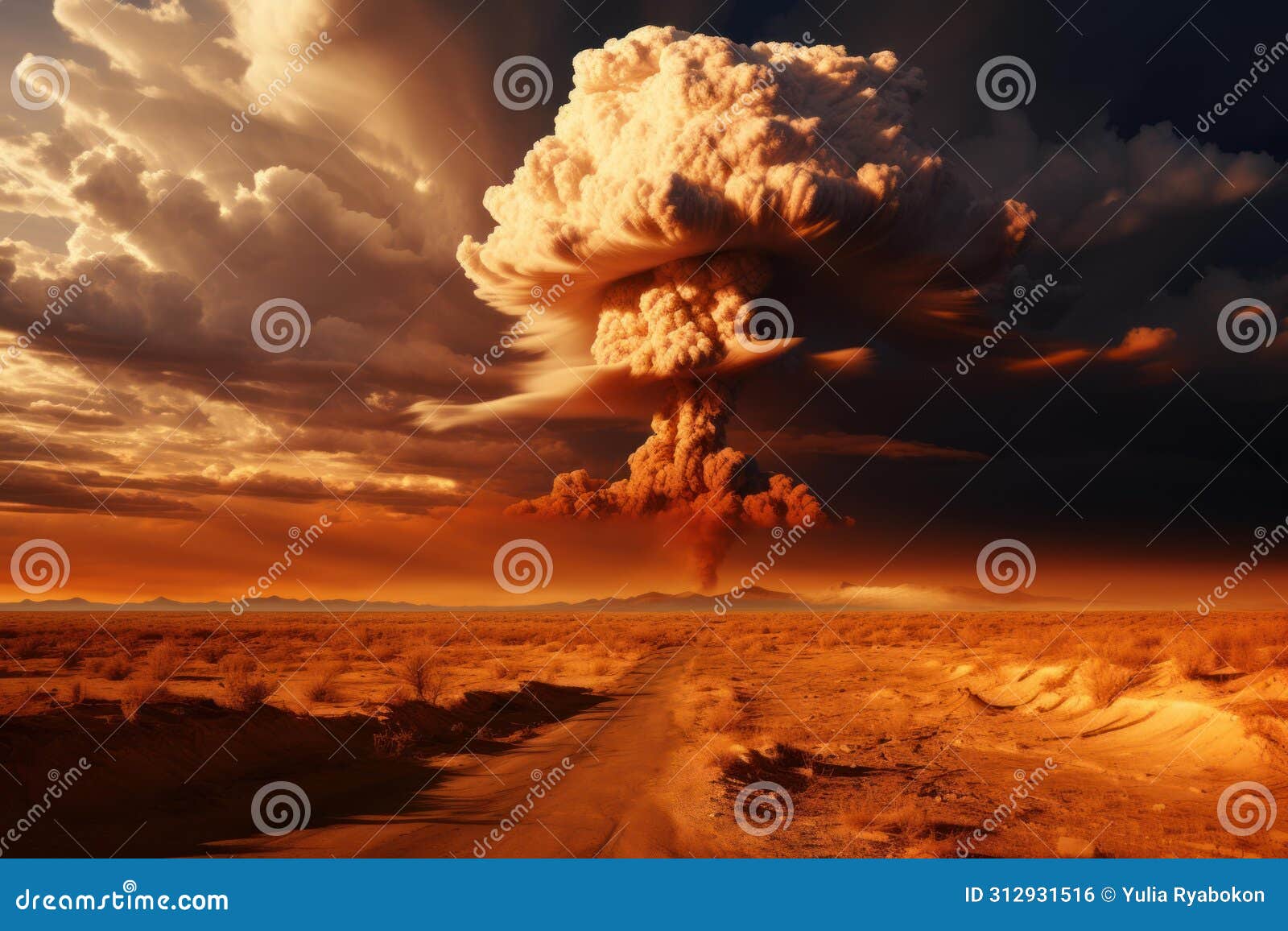 Desolate Nuclear Explosion Cloud Desert. Generate Ai Stock Illustration ...