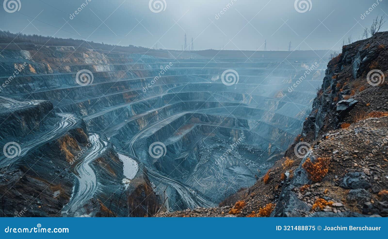 Desolate Open Pit Mining Landscape Showcasing the Rugged and Harsh ...