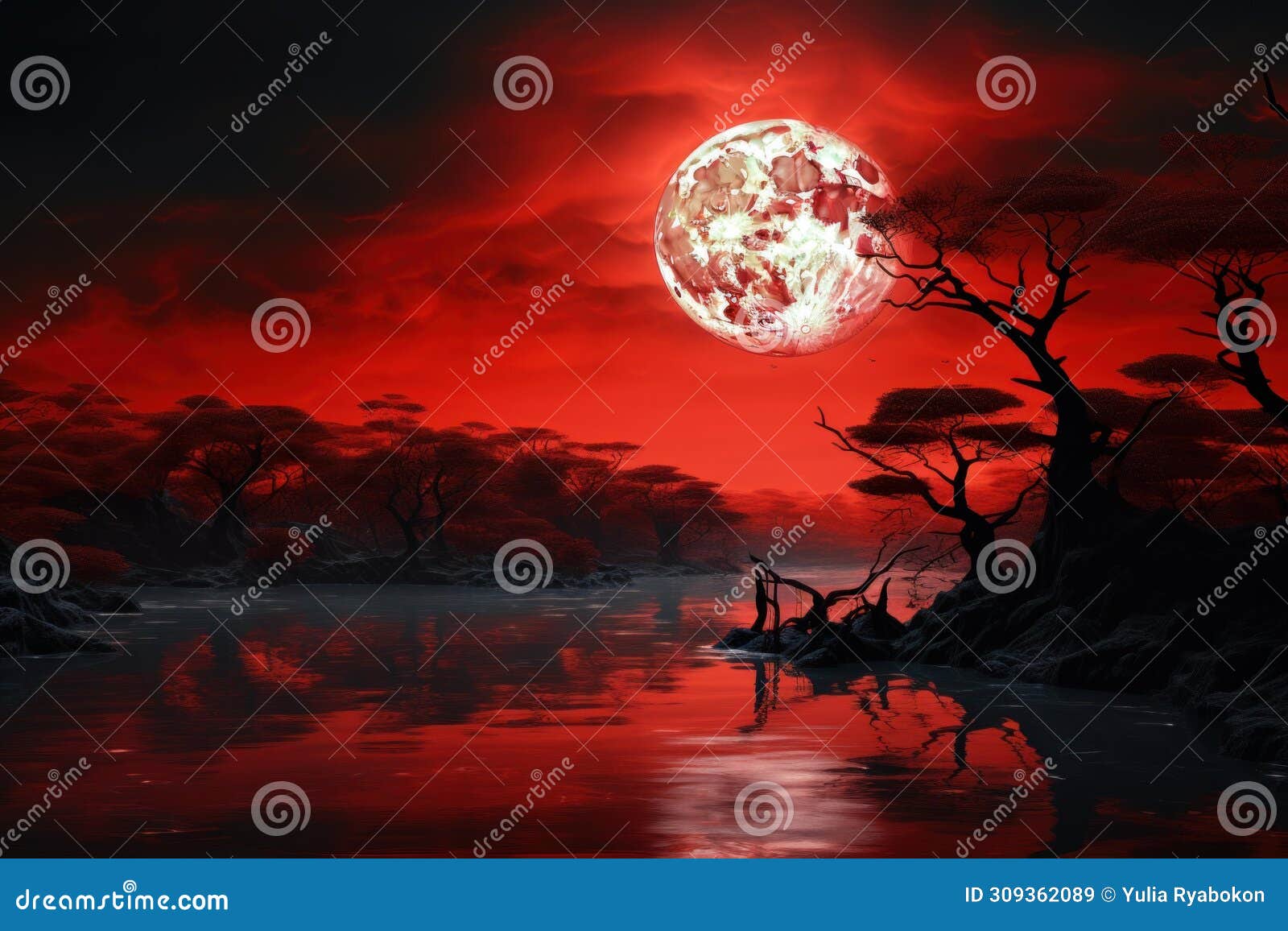 Desolate Red Dead Tree Moon. Generate Ai Stock Image - Image of ...
